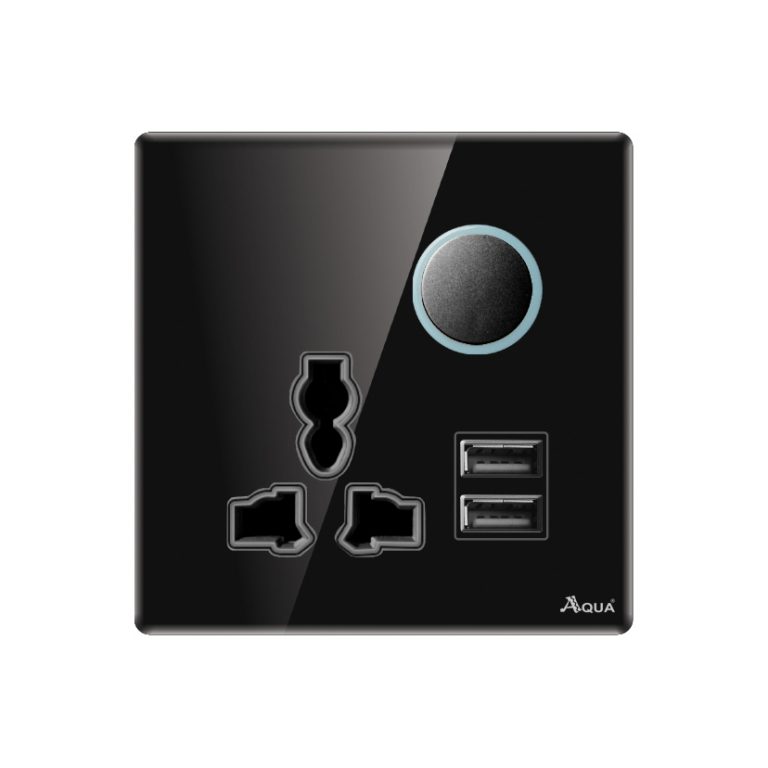 Aqua Quad black Series Multi Socket Plus Dual USB - Aqua Electrical
