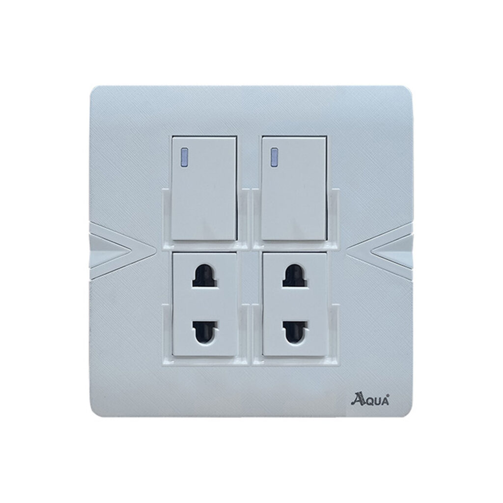 AQUA ARROW WHITE 2 GANG SWITCH + 2 SOCKET – Aqua Electrical