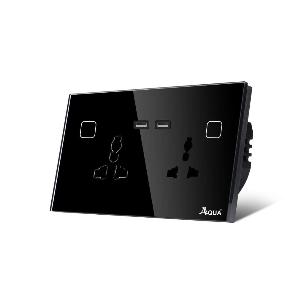 Glass Wifi Smart Double Multi Socket Plus Dual USB Black – Aqua Electrical