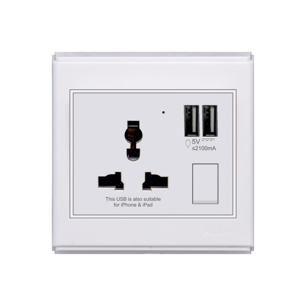 AQUA SAPPHIRE MULTI PLUS 2 PIN SOCKET - Aqua Electrical Switches & Sockets