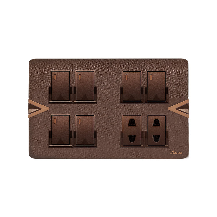 AQUA ARROW BROWN 6 GANG SWITCH + 2 SOCKET - Aqua Electrical Switches ...