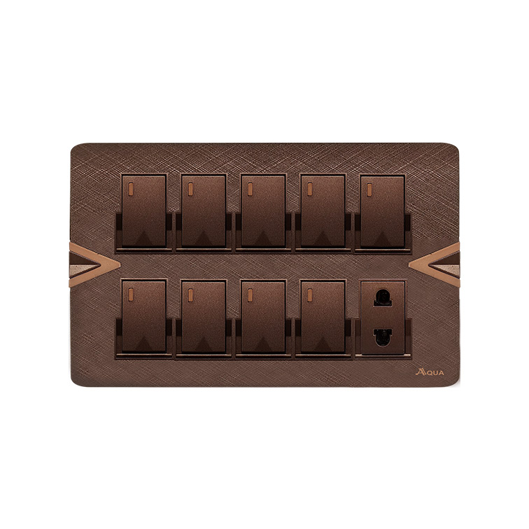 AQUA ARROW BROWN 9 GANG SWITCH + 1 SOCKET - Aqua Electrical Switches ...