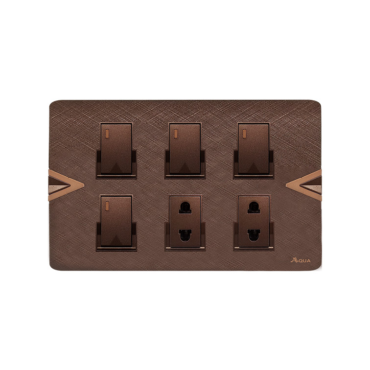 AQUA ARROW BROWN 4 GANG SWITCH + 2 SOCKET - Aqua Electrical Switches ...